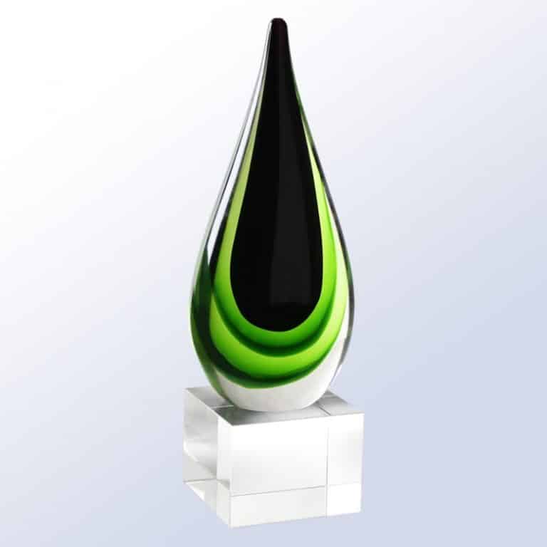 Green Teardrop Award, Art Glass - Glassical Designs