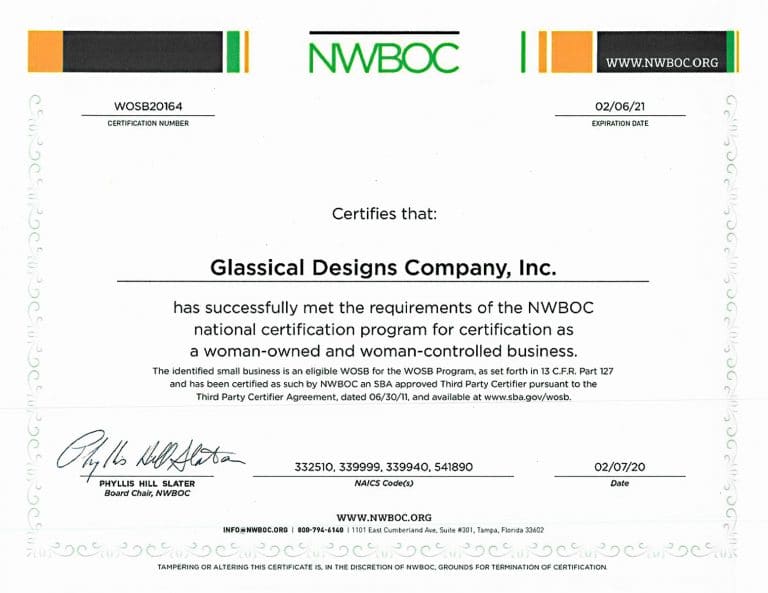 Woman Owned Business Certification - Glassical Designs